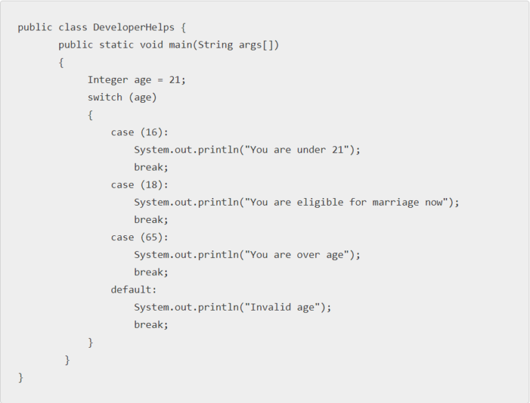Switch Case Statement Example In Java Developer Helps